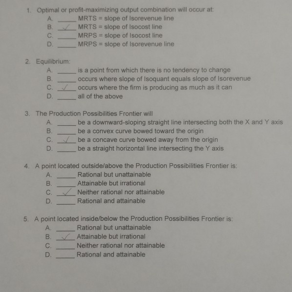 Solved 1. Optimal or profit-maximizing output combination | Chegg.com