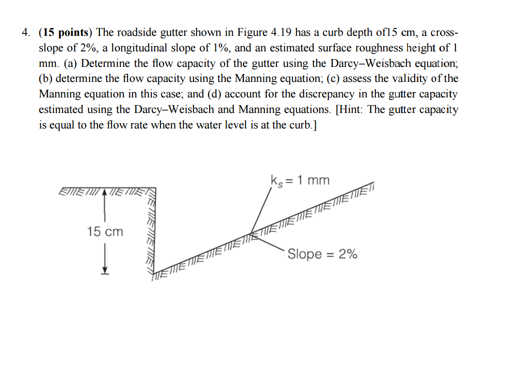 Solved The roadside gutter shown in Figure 4.19 has a curb | Chegg.com