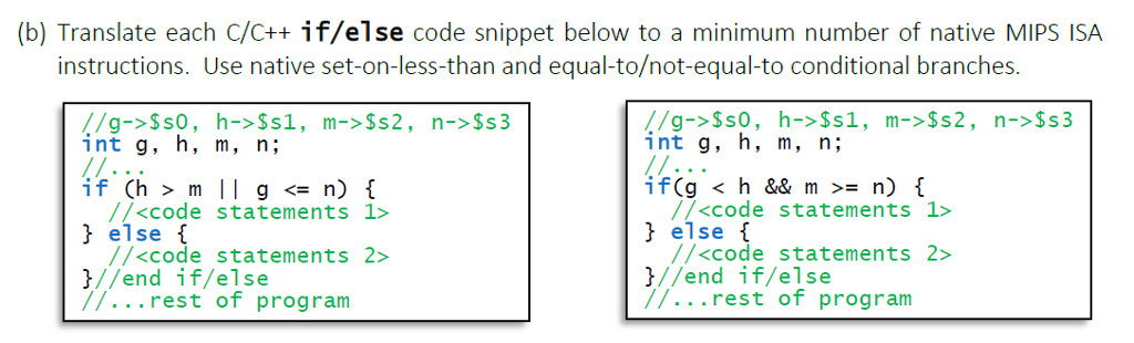 Solved Translate each C/C++ if/else code snippet below to a | Chegg.com