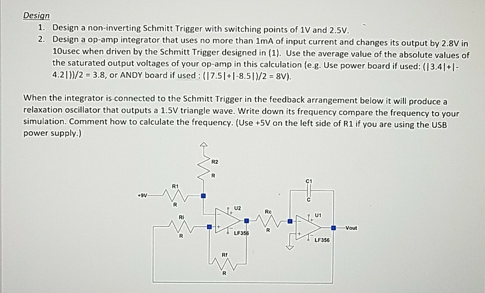 Solved Design . Design a non-inverting Schmitt Trigger with | Chegg.com