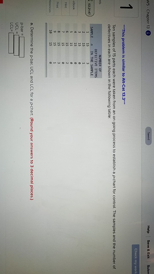 Solved Help Save & Exit Subrm W5- Chapter 13 Check my work | Chegg.com