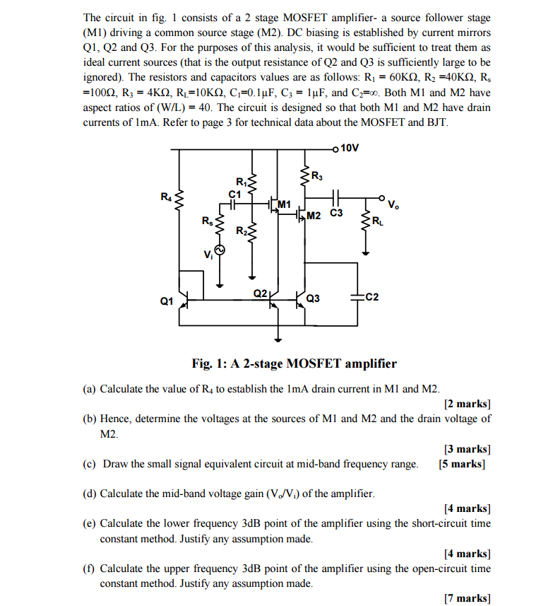The circuit in fig. 1 consists of a 2 stage MOSFET | Chegg.com