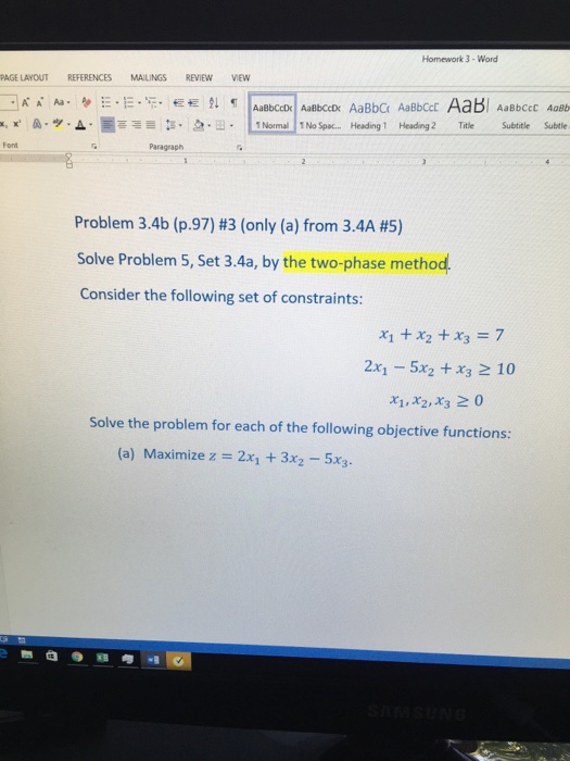 Solved Solve Problem 5, Set 3.4a, by the two-phase method. | Chegg.com