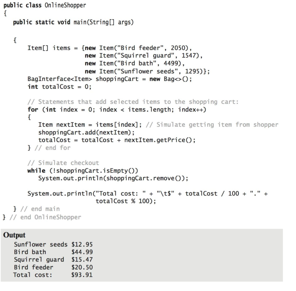 Solved public class OnlineShopper public static void | Chegg.com