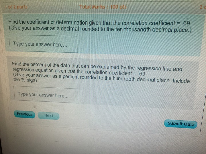 Solved Find the coefficient of determination given that the | Chegg.com
