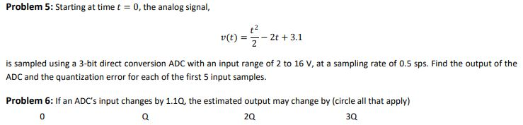 Solved Problem 5: Starting at time t = 0, the analog signal, | Chegg.com