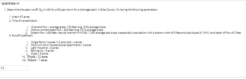 Solved Determine the peak runoff, Qp (in cfs) for a 50-year | Chegg.com