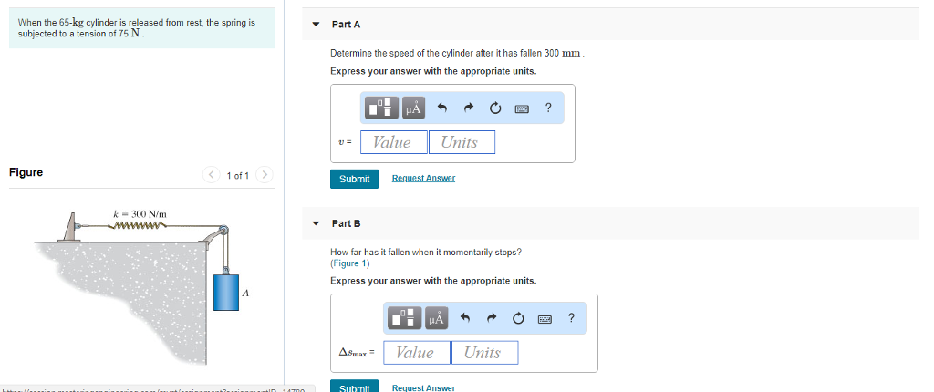 Solved When the 65-kg cylinder is released from rest, the | Chegg.com