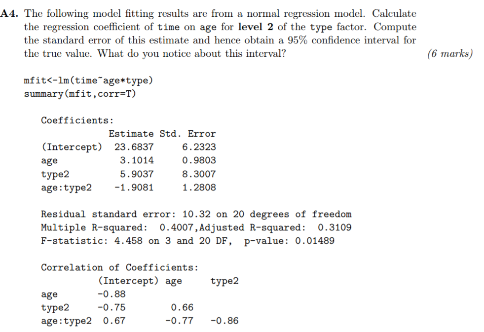 A4. The following model fitting results are from a | Chegg.com