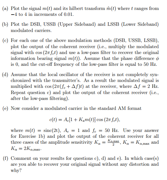 Exercise 2 DSB and SSB] Let the same information | Chegg.com