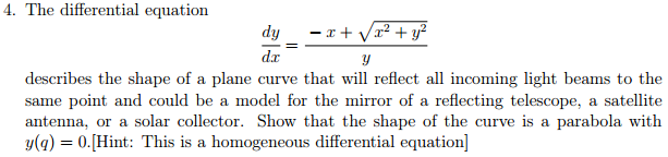 Solved The differential equation dy/dx= -x + Squareroot x^2 | Chegg.com