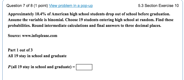 Solved Question 7 of 8 (1 point) View problem in a pop-up | Chegg.com