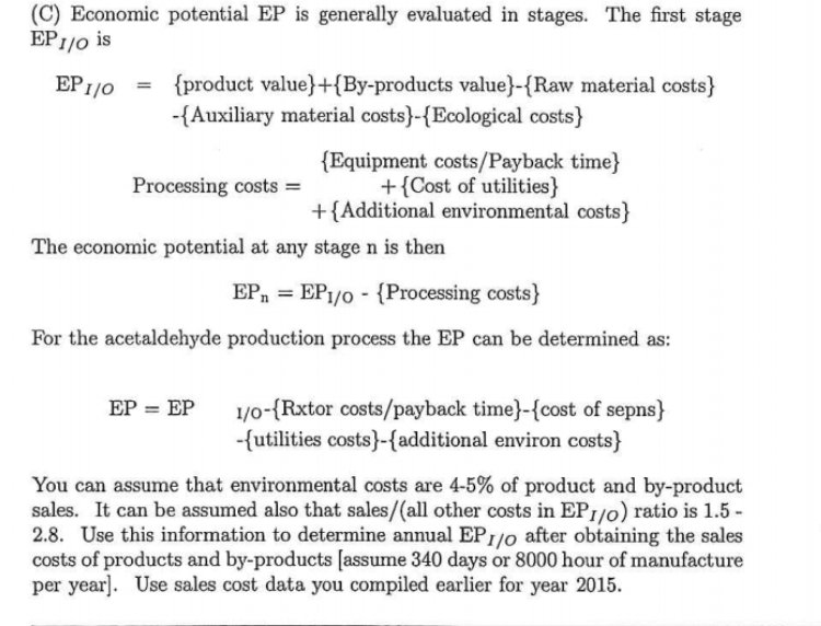 Economic potential EP is generally evaluated in | Chegg.com