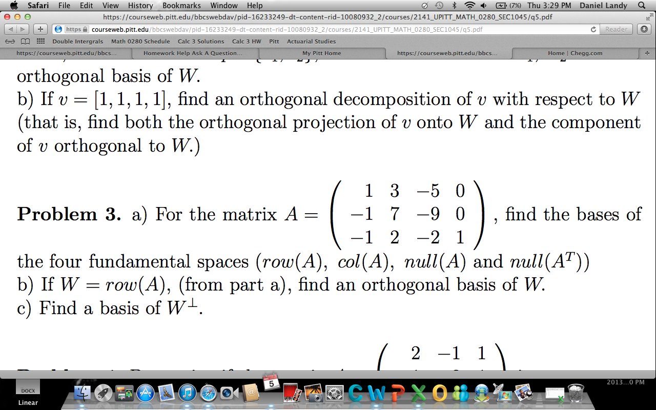 Solved Orthogonal Basis Of W If V 1111 Find An