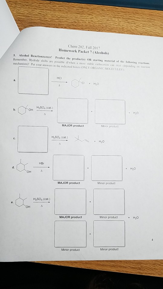 Solved Chem 202, Fall 2017 Homework Packet 7 (Alcohols) s. | Chegg.com