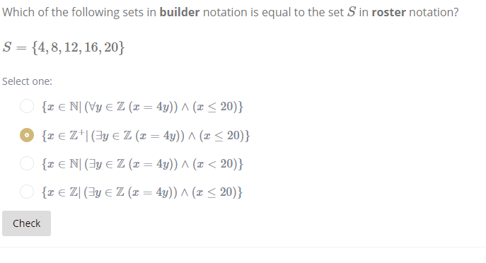 Solved Which of the following sets in builder notation is | Chegg.com