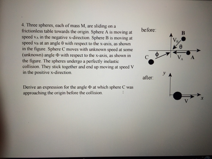 Solved Three spheres, each of mass M, are sliding on a | Chegg.com