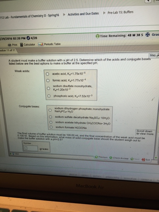 Solved: A Student Must Make A Buffer Solution With A PH Of... | Chegg.com