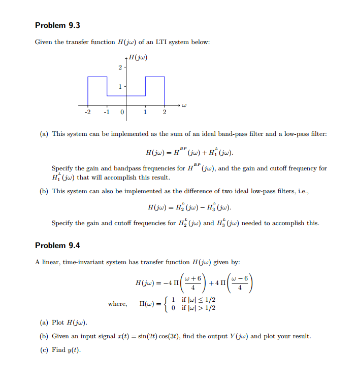 Solved Given the transfer function H(j omega) of an LTI | Chegg.com