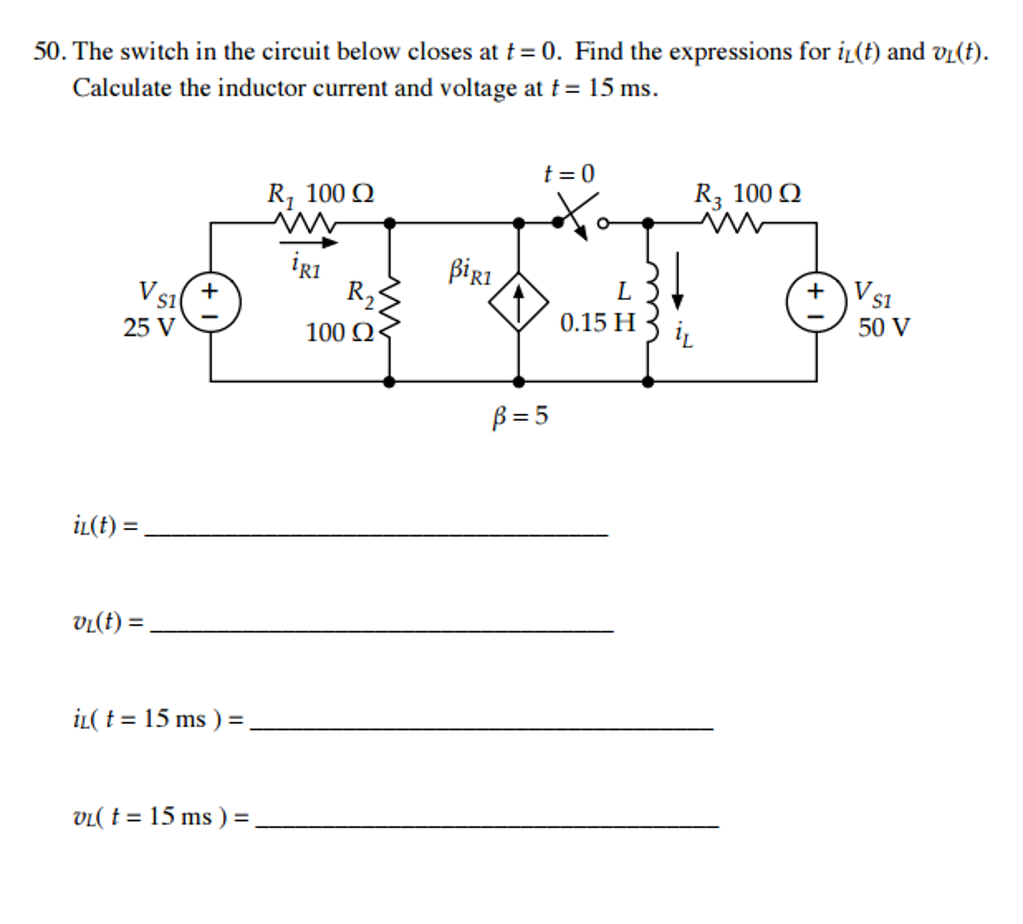 Solved The switch in the circuit below closes at t = 0. Find | Chegg.com