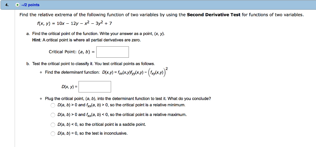 Solved Find The Relative Extrema Of The Following Function