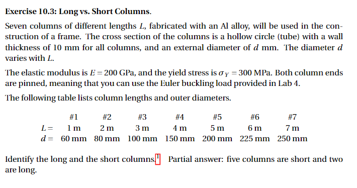 Solved Exercise 10.3: Long vs. Short Columns Seven columns | Chegg.com