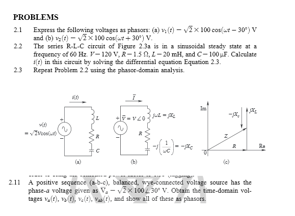 Express the following voltages as phasors: (a) V1(t) | Chegg.com