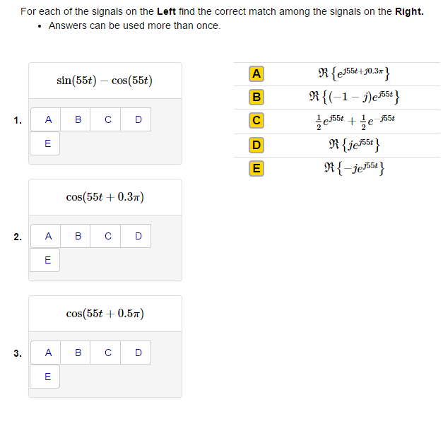 Solved For each of the signals on the Left find the correct | Chegg.com