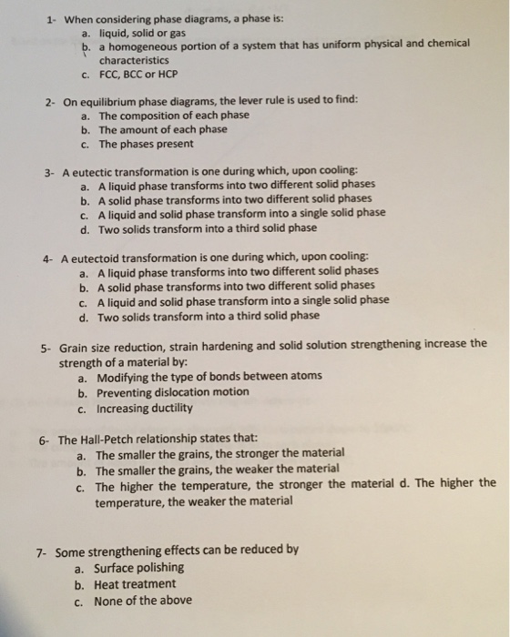 Solved When considering phase diagrams, a phase is: liquid, | Chegg.com