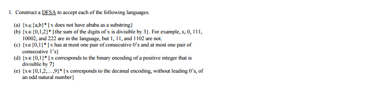 Solved Construct a DFSA to accept each of the following | Chegg.com