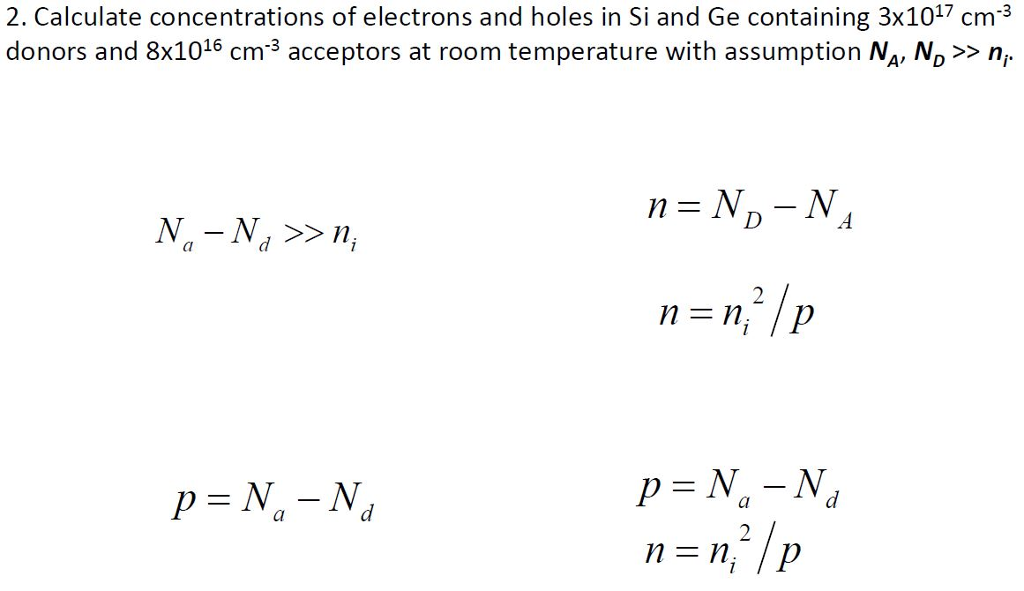 Solved 2. Calculate concentrations of electrons and holes in | Chegg.com