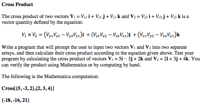 Solved Cross Product The cross product of two vectors Vi = | Chegg.com