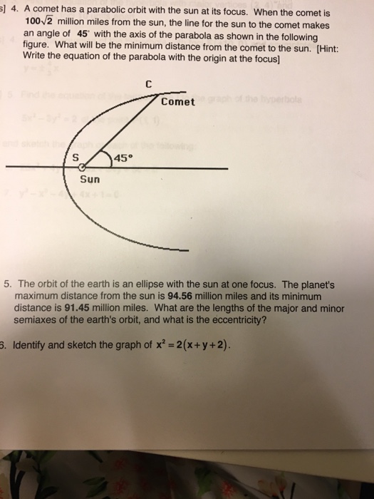 Solved A comet has a parabolic orbit with the sun at its | Chegg.com
