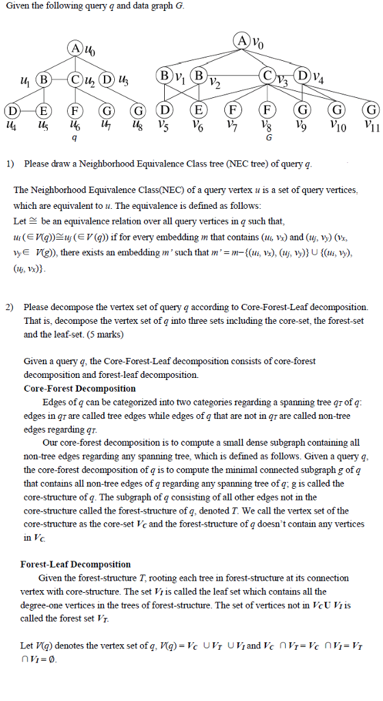 Given the following query q and data graph G lui | Chegg.com