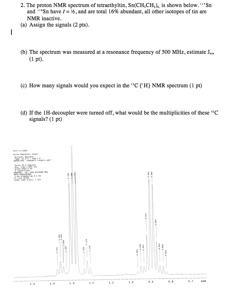 Solved The proton NMR spectrum of tetraethyl tin. Sn(CH_2, | Chegg.com