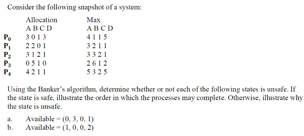 Solved Consider the following snapshot of a svstem: Max ABCD | Chegg.com