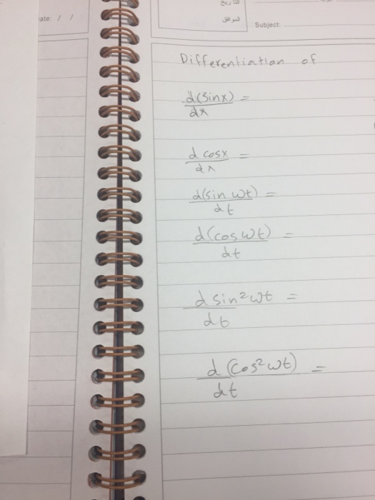 Solved Differentiation of d(sin x)/dx = d cos x/dx = | Chegg.com