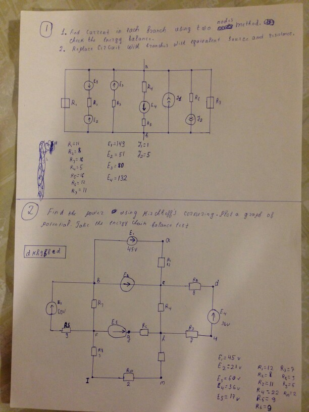 Solved Find current in each using two nodes method. check | Chegg.com