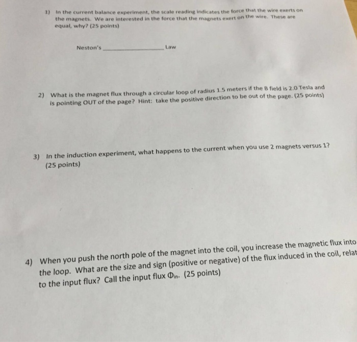 Solved In the current balance experiment, the scale reading | Chegg.com