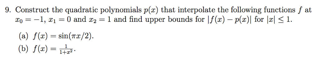 Solved Construct the quadratic polynomials p(x) that | Chegg.com