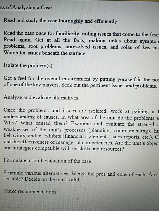 of Analyzing a Case Read and study the case | Chegg.com