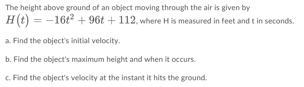 Solved The height above ground of an object moving through | Chegg.com