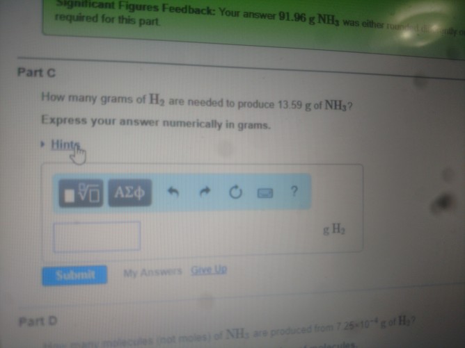 Solved cant Figures Feedback: Your answer 91.96 g NHs was | Chegg.com