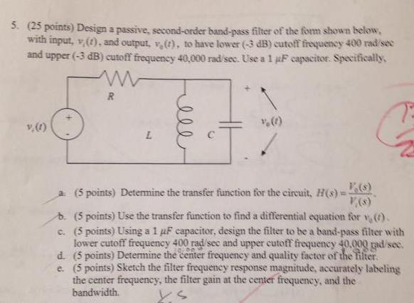 Design a passive, second-order band-pass filter of | Chegg.com