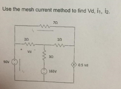 Solved Use the mesh current method to find Vd, i1, i2. 7Ω i0 | Chegg.com