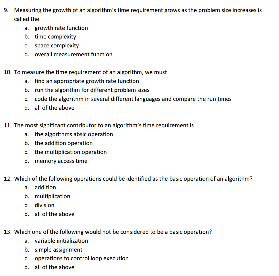 Solved Measuring the growth of an algorithm's time | Chegg.com