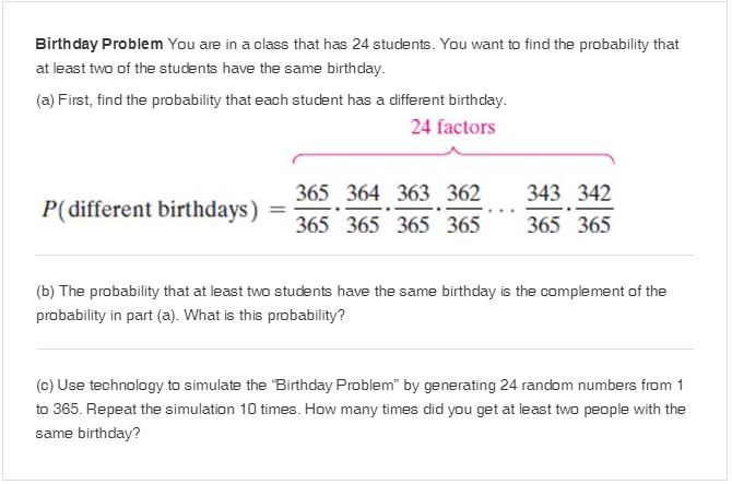 Solved Birth day Problem You are in a class that has 24 | Chegg.com