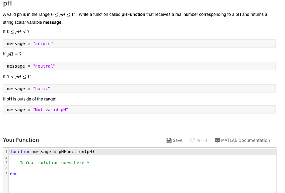 Solved this is MATLAB pH A valid ph is in the range . | Chegg.com Solved this is MATLAB pH A valid ph is in the range . | Chegg.com