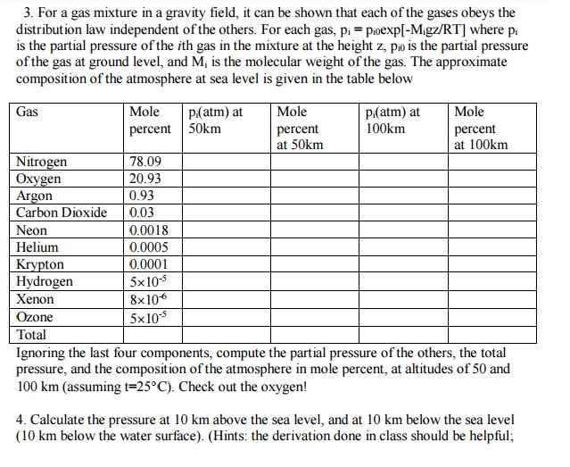 Solved For a gas mixture in a gravity field, it can be shown | Chegg.com