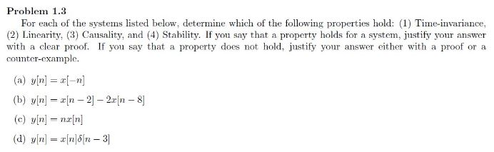 Solved Problem 1 3 Hold 1 Time Invariance For Each Of The